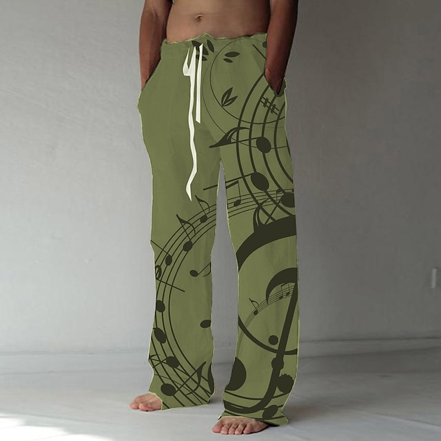 Men's Graphic Prints Musical Instrument Linen Pants Trousers Summer ...
