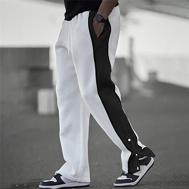 Mens Sweatpants Joggers Trousers Patchwork Drawstring Elastic Waist Color Block Comfort