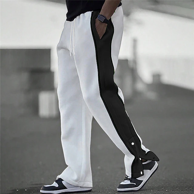 Mens Sweatpants Joggers Trousers Patchwork Drawstring Elastic Waist Color Block Comfort