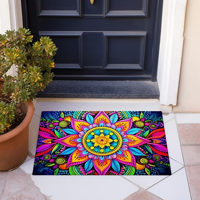 Painting Mandala Bohemian Doormat v Non-Slip Oil Proof Rug Indoor ...