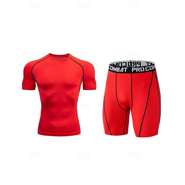 Men's Compression Tops Shorts and T Shirt Set Sports T-Shirt Crew Neck ...