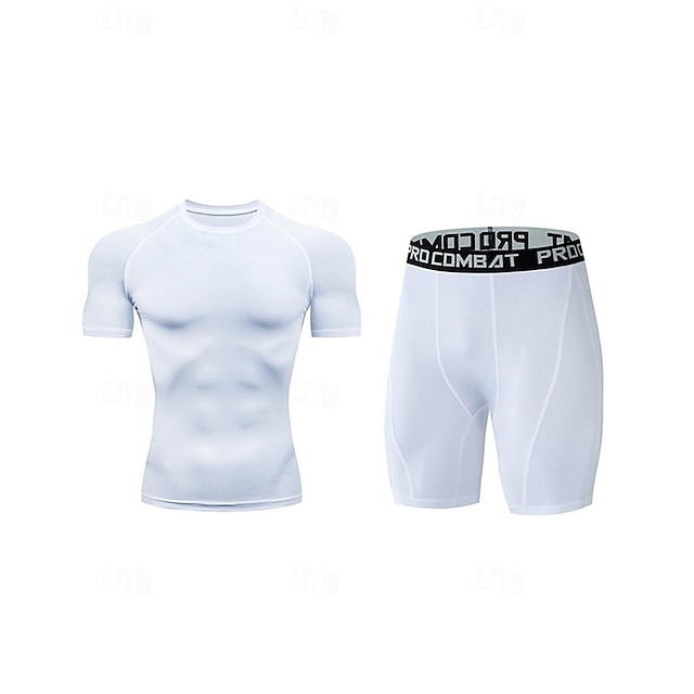 Men's Compression Tops Shorts and T Shirt Set Sports T-Shirt Crew Neck ...