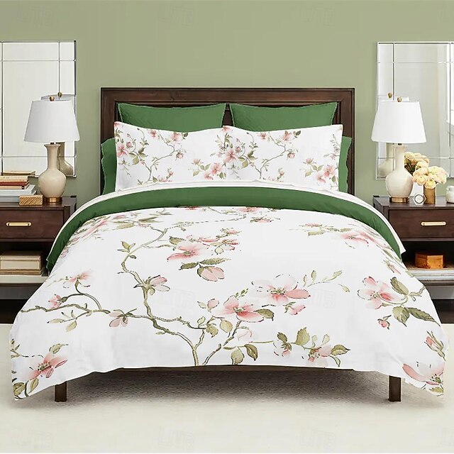 Floral Pattern Duvet Cover Set Set Soft 3 Piece Luxury Cotton Bedding