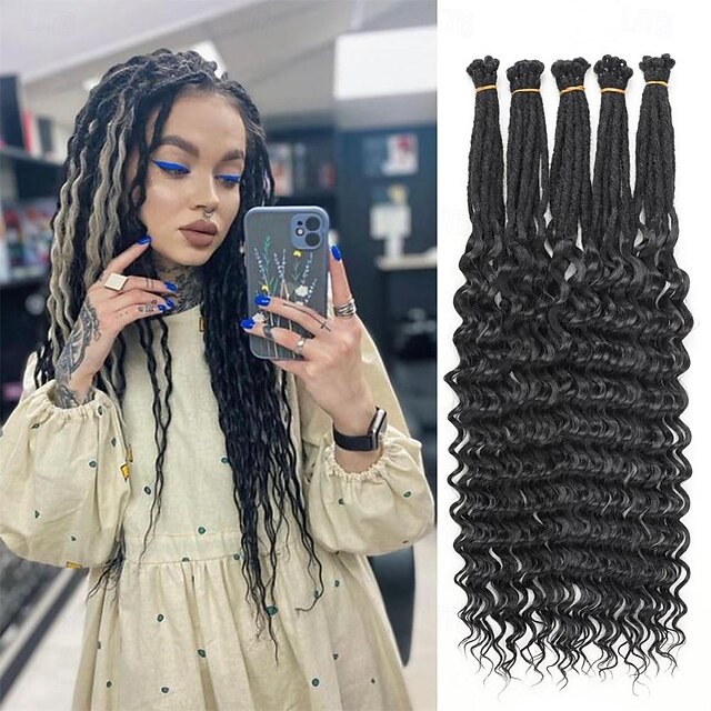 24 Inch Synthetic Wavy Dreadlock Extensions 20 Strands 0.6 cm Soft Thin ...