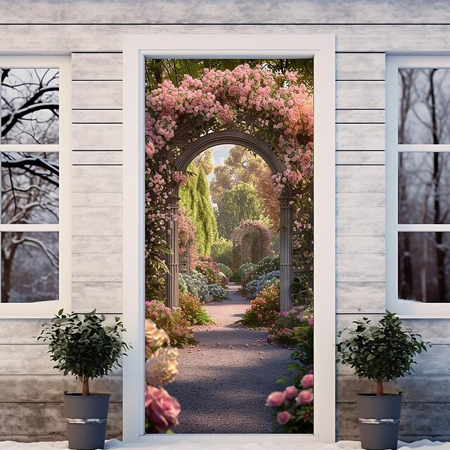Valentine's Day Garden Arch Floral Door Covers Mural Decor Door ...