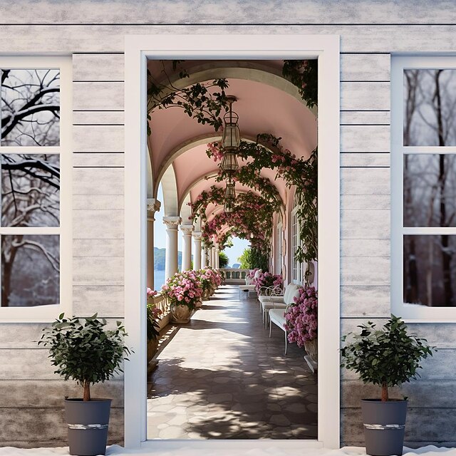 Valentine's Day Garden Arch Floral Door Covers Mural Decor Door ...
