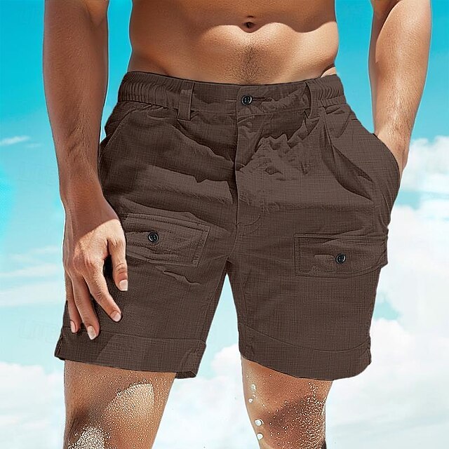 Men's Shorts Linen Shorts Summer Shorts Beach Shorts Button Pocket ...