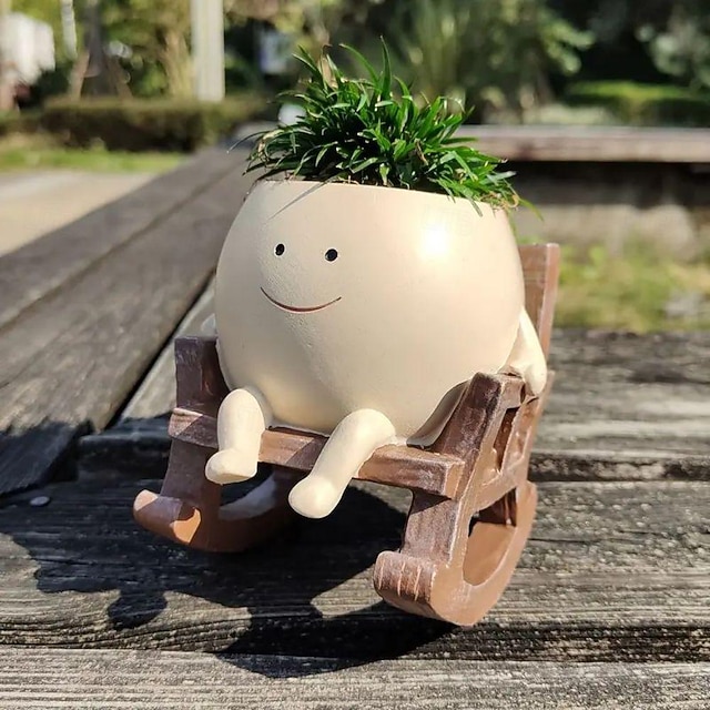 Garden Plant Pot With Small Rocking Chair Design, Made Of Resin ...
