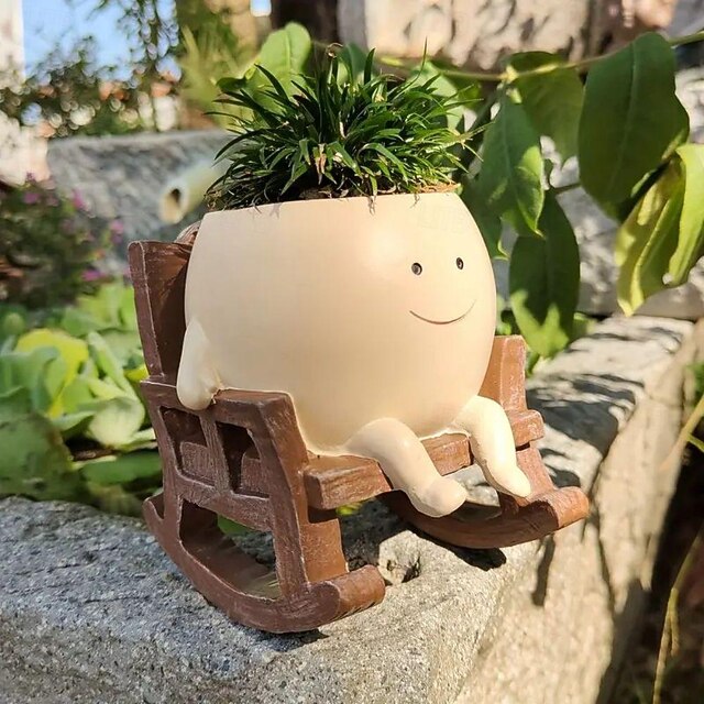 Garden Plant Pot With Small Rocking Chair Design, Made Of Resin ...