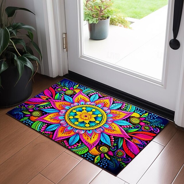 Painting Mandala Bohemian Doormat v Non-Slip Oil Proof Rug Indoor ...