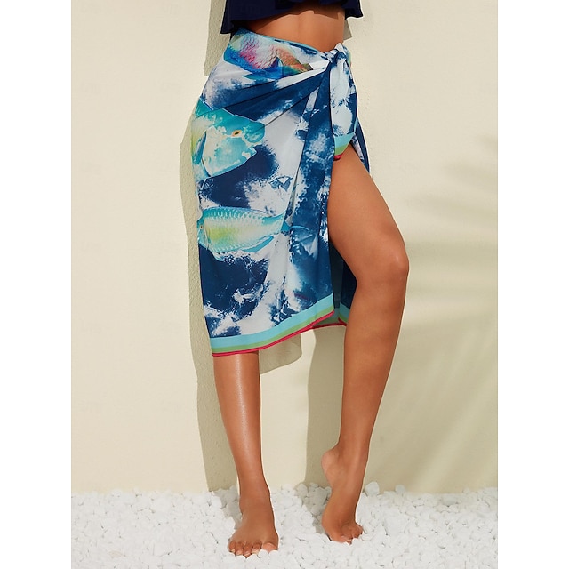 Navy Fish Print Sarong Beachwear 2025 - $19.99