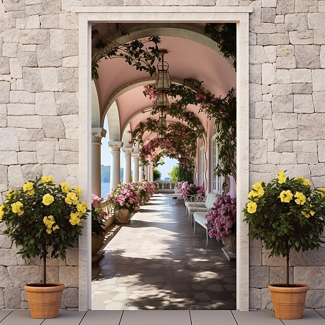 Valentine's Day Garden Arch Floral Door Covers Mural Decor Door ...