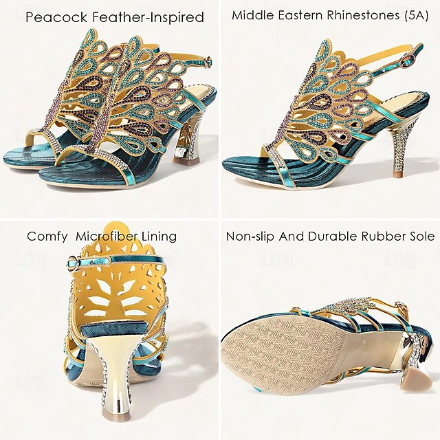Women's Heels Sandals Dress Shoes Sparkling Shoes Wedding Party Peacock ...