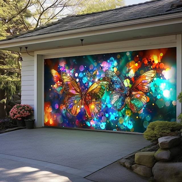 Stained Glass Butteflies Outdoor Garage Door Cover Banner Beautiful ...