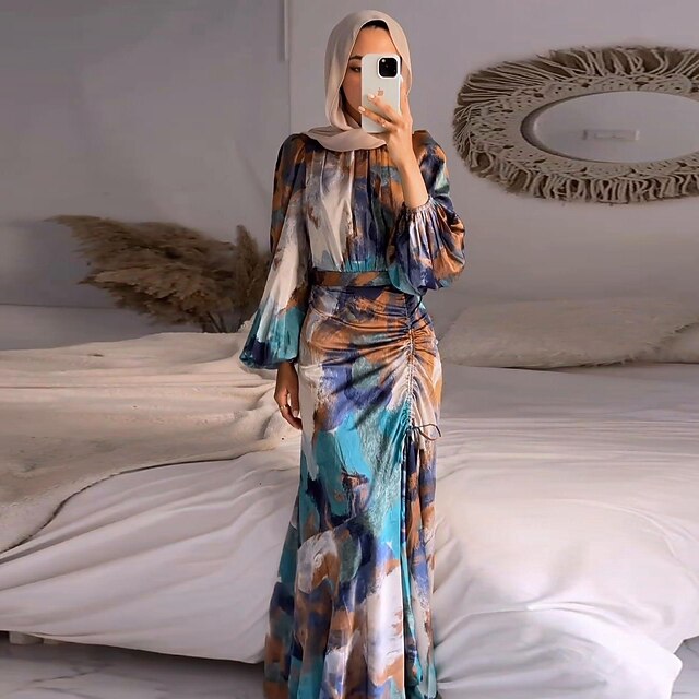 Women's Arabian Muslim Mermaid Dress Abaya Maxi Dress Adjustable Length ...
