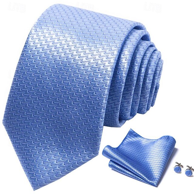 Classic Ties for Men Set Formal Pocket Square Cufflink Check Plaid ...