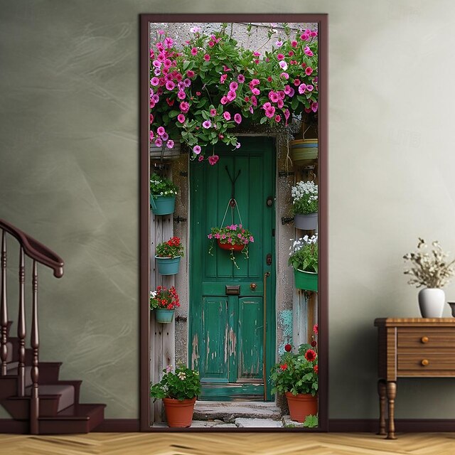 Blue Floral Door Door Covers Door Tapestry Door Curtain Decoration ...