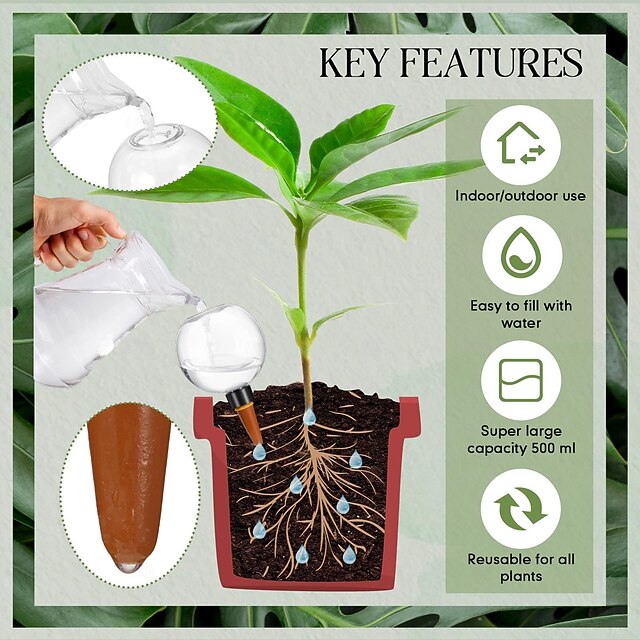 17oz Automatic Plant Watering Globes Plastic Self Watering Plant ...