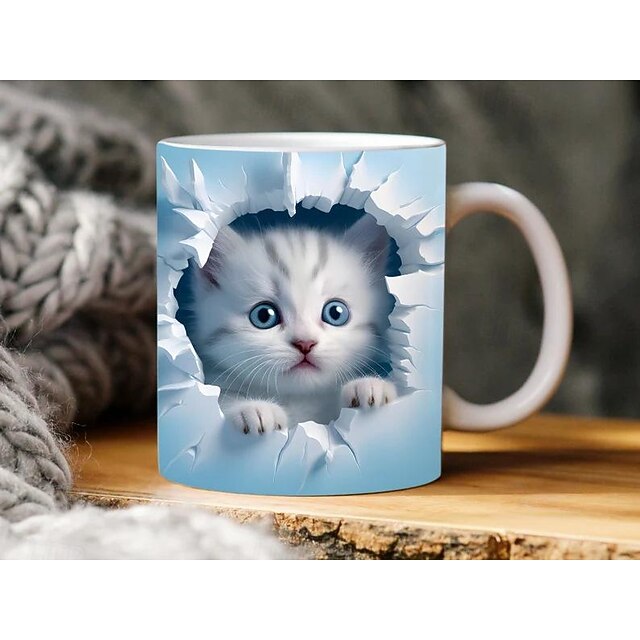 3D Kittens Hole In A Wall Mug, 3D White Cat Mug 3D Novelty Cat Mugs Cat ...