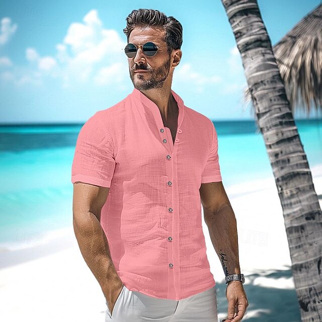 Voor heren linnen overhemd Overhemd Overhemd met knopen Zomer overhemd Strand hemd Zwart Wit ...