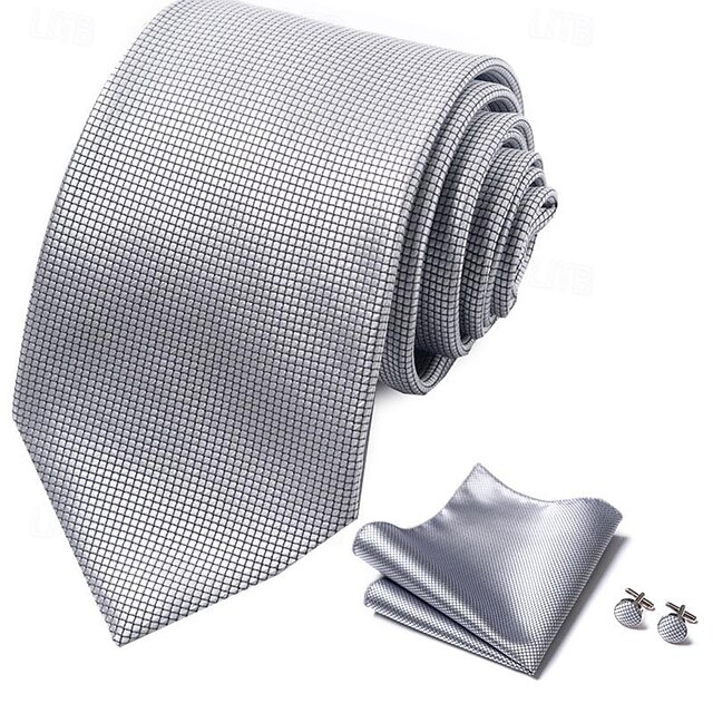 Classic Ties for Men Set Formal Pocket Square Cufflink Check Plaid ...