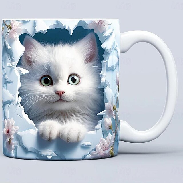 3D Kittens Hole In A Wall Mug, 3D White Cat Mug 3D Novelty Cat Mugs Cat ...