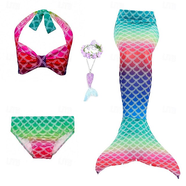 Kids Girls' Five Piece Mermaid Swimwear Swimwear Bikini Swimming ...