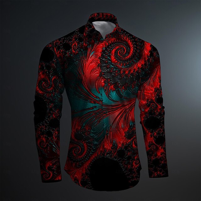 Men's Color Block Button Up Shirt Printed Shirts Long Sleeve Artistic ...