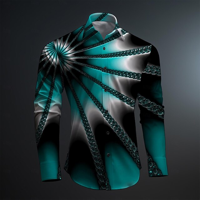 Men's Geometric Pattern Button Up Shirt Printed Shirts Long Sleeve ...