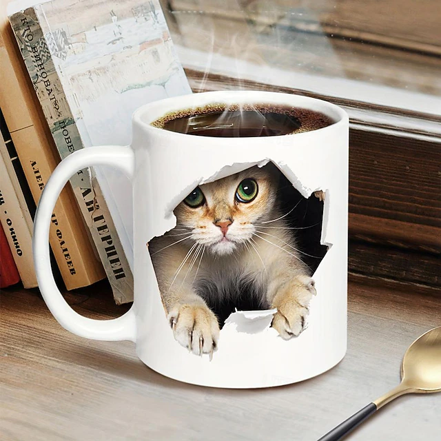 3D Print Kittens Hole In A Wall Mug, Ceramic Coffee Cat Mug 3D Novelty ...