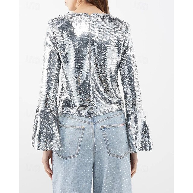 Disco 1980s Shiny Metallic Shirt Flare Cuff Sleeve Disco Sequins Fancy ...