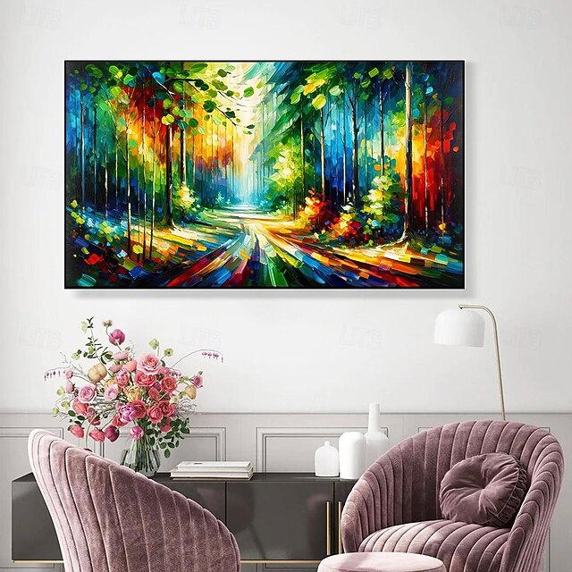 Hand painted 3D forest Maple Red Textured painting Wall Art Sunset ...