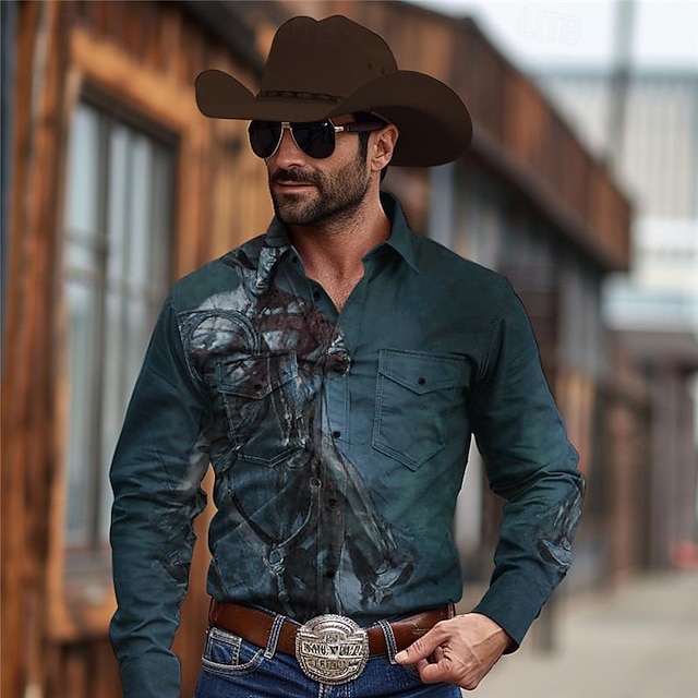 Men's Cowboy Western Shirt Cowboy Shirt Long Sleeve Vintage Western ...