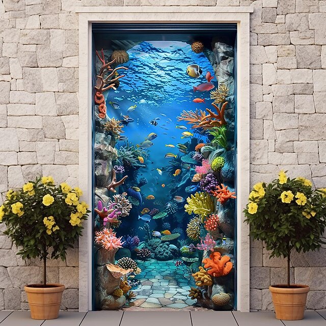 Underwater Cave Door Door Covers Door Tapestry Door Curtain Decoration ...