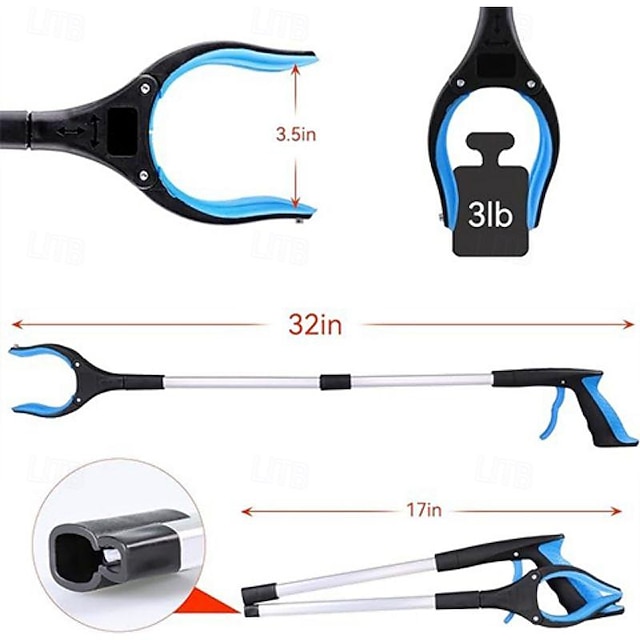 Grabber Reacher Tool 360 Degree Rotating Head, Wide Jaw, 32" Foldable, Lightweight Trash Claw ...