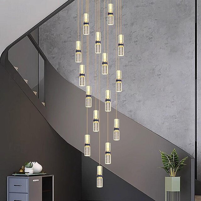 Led Chandelier Light, Metal Crystal Staircase Rotating Long Chandelier ...