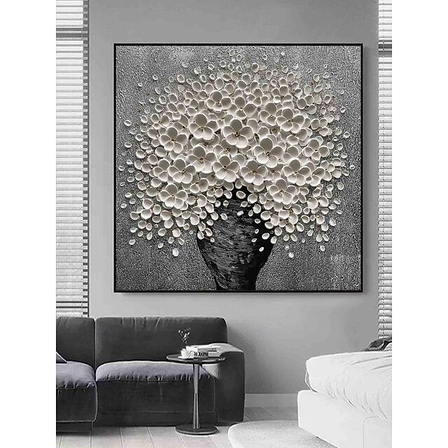 Hand Painted 3d Modern Canvas Flower Painting Vase Black White Flower
