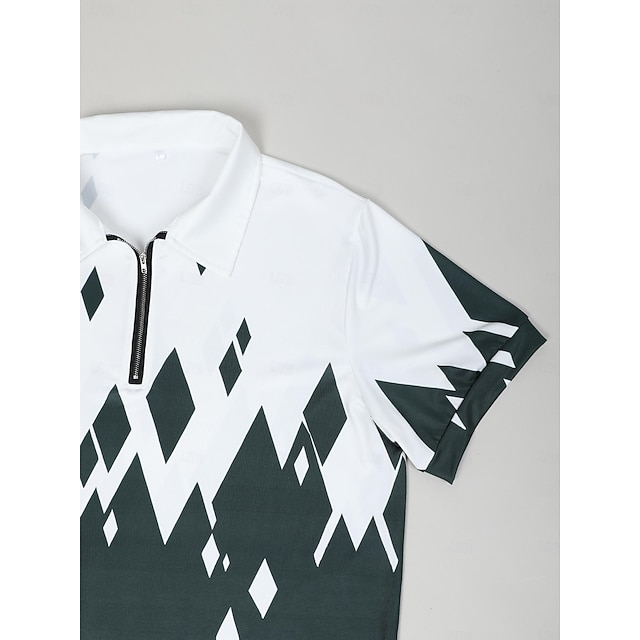 Men's Geometric Zip Polo Shirts Golf Shirt Short Sleeve Polo Shirts ...