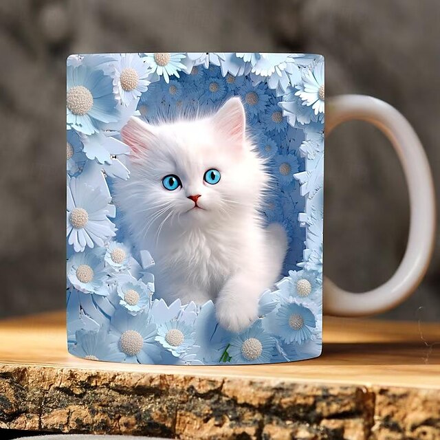 3D Kittens Hole In A Wall Mug, 3D White Cat Mug 3D Novelty Cat Mugs Cat ...