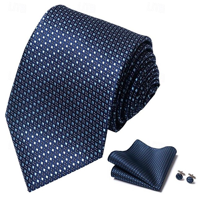 Classic Ties for Men Set Formal Pocket Square Cufflink Check Plaid ...