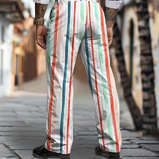 Colorful Holiday X Designer Kris Men's Stripe Printed Dress Pants Pants ...