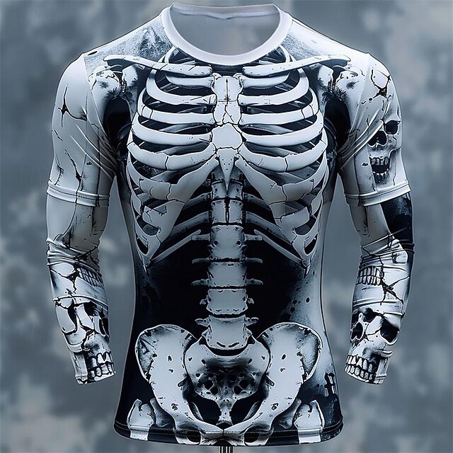 Men's Graphic Skeleton T Shirt Long Sleeve T shirt 3D Print Crew Neck ...