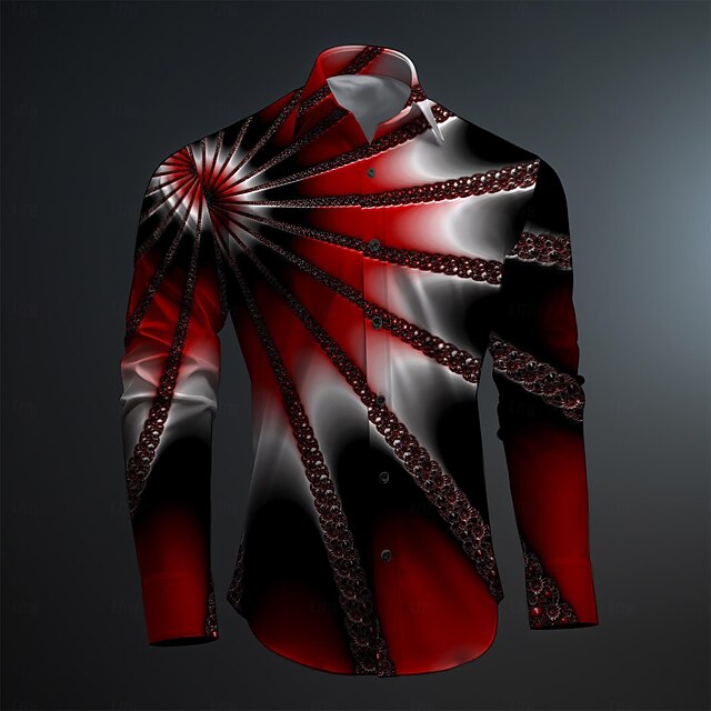 Men's Geometric Pattern Button Up Shirt Printed Shirts Long Sleeve ...