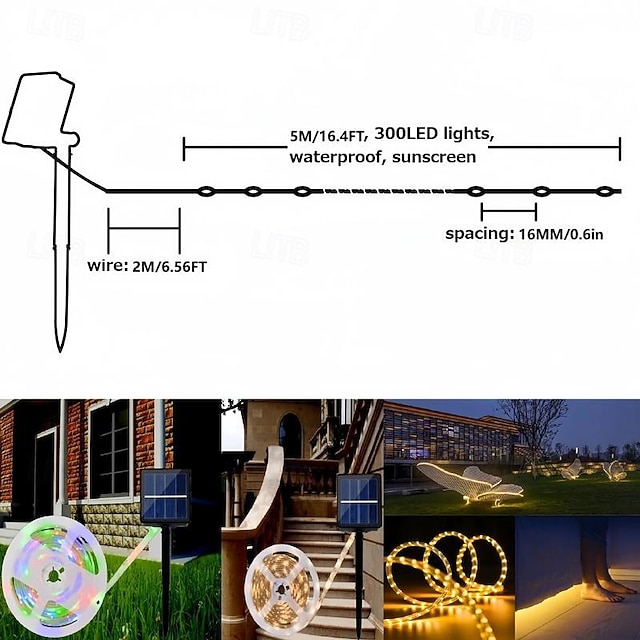 1pc Solar Outdoor Strip Light 5M-300Leds Solar Waterproof Strip Light ...