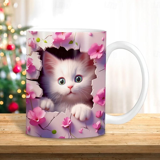3D Kittens Hole In A Wall Mug, 3D White Cat Mug 3D Novelty Cat Mugs Cat ...