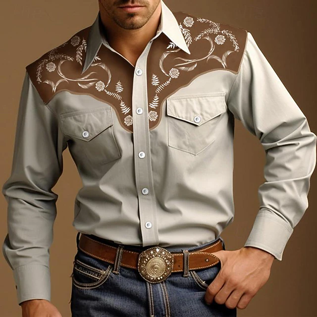 Men's Cowboy Western Shirt Button Up Shirt Cowboy Shirt Long Sleeve ...