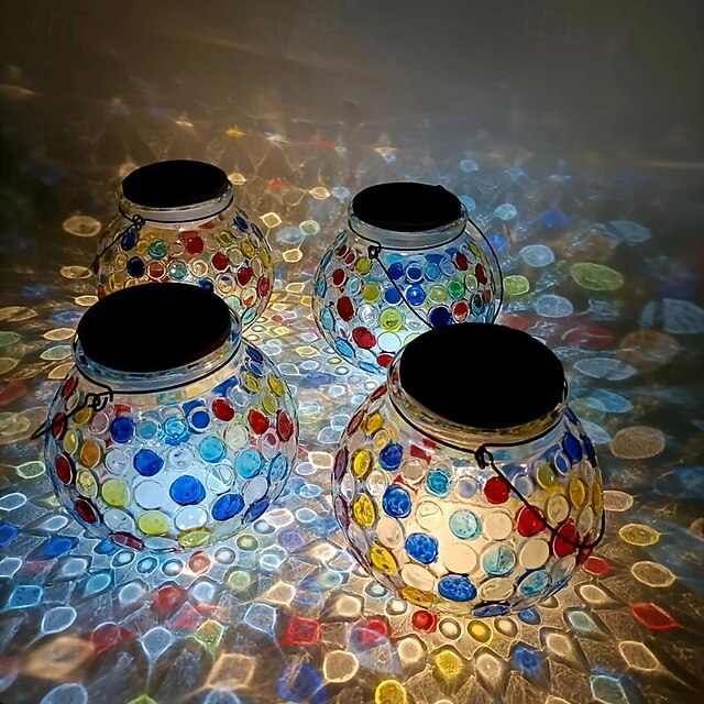 1pc Glass Solar Lantern Outdoor Solar Desk Lamp, Colorful Mosaic Glass ...
