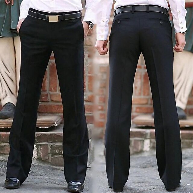 Men's Trousers Dress Pants Bell Bottom Flared Pants Pocket Straight Leg ...