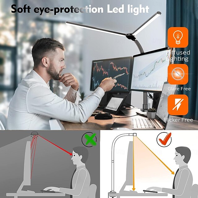 LED Double Head Desk Lamp 24W Brightest Architect Double Swing-arm ...