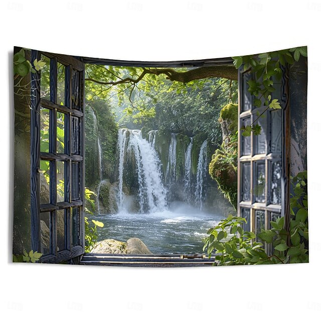 Waterfall Window View Hanging Tapestry Wall Art Large Tapestry Mural ...